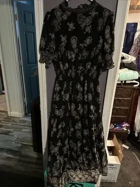 Max Studio | Dresses | Max Studio Black Maxi Dress With White Paisley ...